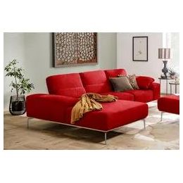 Ecksofa W.Schillig "run" Sofas Gr. B/H/T: 299cm x 88cm x 178cm, ROHLEDER Jacquard-Flachgewebe Q2 W60, Recamiere links, mit Sitztiefenverstellung, rot (rot w60) mit elegantem Holzsockel, Füße in Chrom glänzend, Breite 299 cm