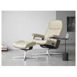 Relaxsessel stressless "Consul" Sessel Gr. Leder BATICK, Cross Base Wenige, M, Relaxfunktion-Drehfunktion-PlusTMSystem-Gleitsystem-BalanceAdaptTM, B/H/T: 82cm x 102cm x 72cm, beige (cream batick) mit Hocker, Cross Base, Größe S, M & L, Holzakzent Wenge