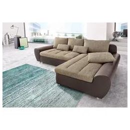 Sit & More Ecksofa SIT & MORE "Bandos L-Form" Sofas Gr. B/H/T: 269cm x 83cm x 173cm, Luxus-Kunstleder-Struktur, Recamiere rechts, mit Bettfunktion, braun (mokka, cappuccino) in 2 unterschiedlichen Größen, wahlweise mit Bettfunktion