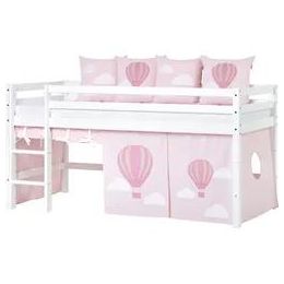 Hochbett Hoppekids "«Ballon»" Hochbetten Gr. rosa Textilelement, Liegefläche B/L: 90 cm x 200 cm, kein Härtegrad, Schaumstoffmatratze, rosa (weiß, rosa) Kinder mit Matratze & Vorhang, umbaubar, 4Stile