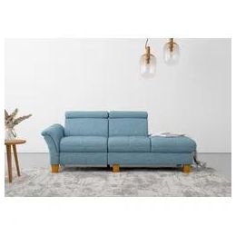 Recamiere Home Affaire "Lindgren" Sofas Gr. B/H/T: 206 cm x 84 cm x 93 cm, Struktur, Armlehne links, mit TV-Funktion motorisch und Bettkasten-mit Kopfteilverstellung-ohne Federkern, blau (eisblau) wahlweise motorische TV-Funktion, Bettkasten und Kopfteilverstellung