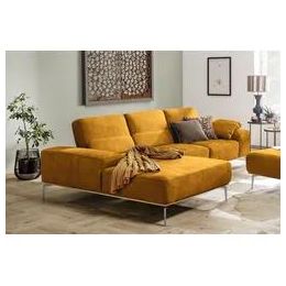 Ecksofa W.Schillig "run" Sofas Gr. B/H/T: 299cm x 88cm x 178cm, Stoff S37, Recamiere links, mit Sitztiefenverstellung, gelb (brandy s37) mit elegantem Holzsockel, Füße in Chrom glänzend, Breite 299 cm