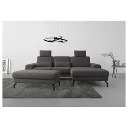 Sit & More Ecksofa SIT&MORE "Cinturo L-Form" Sofas Gr. B/H/T: 283 cm x 91 cm x 175 cm, Luxus-Microfaser Euphoria, mega-Recamiere rechts, inklusive Sitztiefenverstellung-inklusive Federkern, grau (fango) inklusive Sitztiefenverstellung und Federkern, Sitzhöhe 48 cm