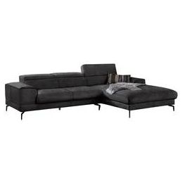 Ecksofa W.Schillig "piedroo" Sofas Gr. B/H/T: 303cm x 70cm x 193cm, Stoff S37, Longchair rechts, mit Kopfteilverstellung-ohne Sitztiefenverstellung, grau (anthrazit s37) Kopfteilverstellung, wahlweise mit Sitztiefenverstellung, Breite 303cm