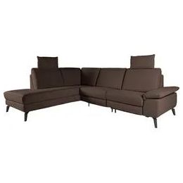 Ecksofa Alina Sofas Gr. B/H/T: 243cm x 118cm x 210cm, Struktur GBA, Ottomane links, ohne Funktion, braun (dunkelbraun gba 24) inkl. Kopfstützen, wahlweise mit Relaxfunktion, Breite: 243 cm