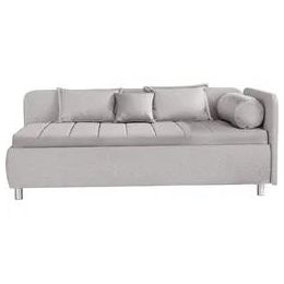 Schlafsofa Alina "Kiana" Sofas Gr. B/H/T: 207 cm x 80 cm x 102,5 cm, Struktur, Armlehne rechts, grau (platingrau tmd 19) mit Bettkasten und Zierkissen, Liegefläche 90200 cm oder 100200