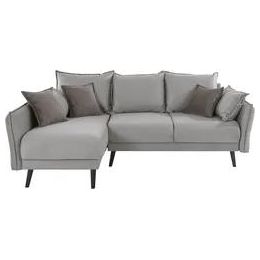 Ecksofa Inosign "Asra L-Form" Sofas Gr. B/H/T: 240cm x 95cm x 170cm, Samtvelours, Recamiere links, mit Bettfunktion-mit Bettkasten, grau (grau/anthrazit) incl. Bettfunktion und Bettkasten, Seitentasche im Armteil, Federkern