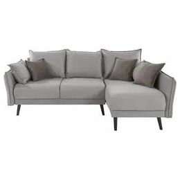 Ecksofa Inosign "Asra L-Form" Sofas Gr. B/H/T: 240cm x 95cm x 170cm, Samtvelours, Recamiere rechts, mit Bettfunktion-mit Bettkasten, grau (grau/anthrazit) incl. Bettfunktion und Bettkasten, Seitentasche im Armteil, Federkern