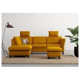 Ecksofa Home Affaire "Trelleborg L-Form" Sofas Gr. B/H/T: 252cm x 86cm x 213cm, Breitcord, Ottomane links, ohne Bettfunktion-ohne Stauraum, gelb (mustard) wahlweise mit Bettfunktion und Bettkasten, inkl. Federkern-Polsterung