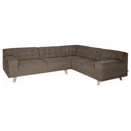 Ecksofa Tom Tailor HOME "NORDIC CHIC" Sofas Gr. B/H/T: 269cm x 77cm x 226cm, Samtstoff STC, langer Schenkel links, braun (wood stc 4) im Retrolook, Füße Buche natur