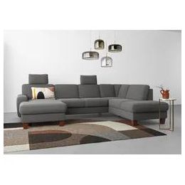 Wohnlandschaft Home Affaire "Vision U-Form" Sofas Gr. B/H/T: 315 cm x 90 cm x 215 cm, Struktur weich, Ottomane rechts, ohne Bettfunktion-ohne Stauraum, grau wahlweise mit Bettfunktion und Stauraum, auch in Easy Care-Bezug