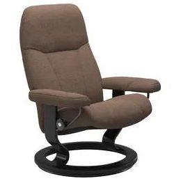 Relaxsessel stressless "Consul" Sessel Gr. ROHLEDER Stoff Q2 FARON, Classic Base Schwarz, PlusTMSystem-Gleitsystem-Relaxfunktion-Drehfunktion-Kopfstützenverstellung-Rückteilverstellung, B/H/T: 72cm x 94cm x 70cm, braun (dark beige q2 faron) mit Classic Base, Größe S, Gestell Schwarz