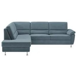 Ecksofa CALIZZA INTERIORS "Onyx L-Form" Sofas Gr. B/H/T: 257 cm x 90 cm x 196 cm, Microfaser, Ottomane links, ohne Bettfunktion ohne Bettkasten, blau (16 steel) Ottomane links oder rechts, wahlweise mit Bettfunktion, Breite 257 cm