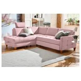 Ecksofa Home Affaire "Earl L-Form" Sofas Gr. B/H/T: 233cm x 80cm x 196cm, Struktur fein, Ottomane links, ohne Bettfunktion-ohne Bettkasten, rosa (flamingo) wahlweise auch mit Bettfunktion oder Bettkasten