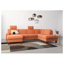 Wohnlandschaft Home Affaire "Vision U-Form" Sofas Gr. B/H/T: 315 cm x 90 cm x 215 cm, Easy care, Ottomane rechts, ohne Bettfunktion-ohne Stauraum, orange (terra) wahlweise mit Bettfunktion und Stauraum, auch in Easy Care-Bezug