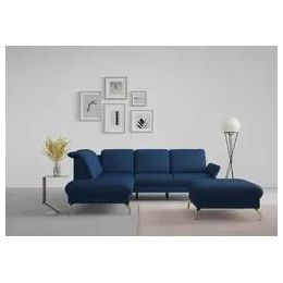 Sit & More Ecksofa SIT & MORE "Fashion L-Form" Sofas Gr. B/H/T: 250cm x 84cm x 207cm, Soft clean, Ottomane links, mit Kopfteilverstellung-mit Vorziehsitz, motorisch, blau wahlweise mit Kopfteilverstellung, Vorziehsitz, motorisch, Nickelfüße