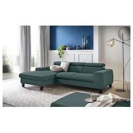 Ecksofa COTTA "Morven L-Form" Sofas Gr. B/H/T: 244cm x 72cm x 166cm, Samtvelours, Recamiere links, ohne Bettfunktion-ohne Bettkasten-mit Ladestation-mit Kopfteilverstellung, blau (petrol) Ecksofa Polstermöbel Sofas Inklusive Kopfteilverstellung, wahlweise mit Ladestation, Bettfunktion