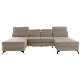 Wohnlandschaft Inosign "Cardiz U-Form" Sofas Gr. B/H/T: 296 cm x 83 cm x 173 cm, Samtoptik, gleichschenklig, ohne Bettfunktion-ohne Bettkasten, beige (sand) inkl.Kopfteilverstellung und Federkern wahlweise mit Bettfunktion