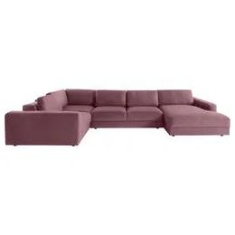 Wohnlandschaft Places of Style "Bloomfield, U-Form" Sofas Gr. B/H/T: 405cm x 84cm x 224cm, Velours, mega-Recamiere rechts, XXL mit Sitztiefenverstellung, rosa (altrosa) mit extra tiefer Sitzfläche, wahlweise Sitztiefenverstellung