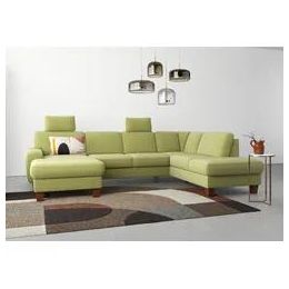 Wohnlandschaft Home Affaire "Vision U-Form" Sofas Gr. B/H/T: 315cm x 90cm x 215cm, Struktur weich, Ottomane rechts, ohne Bettfunktion-ohne Stauraum, grün wahlweise mit Bettfunktion und Stauraum, auch in Easy Care-Bezug