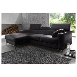 Ecksofa COTTA "Sammy L-Form" Sofas Gr. B/H/T: 226 cm x 92 cm x 105 cm, NaturLEDER, Recamiere links, ohne Bettfunktion-mit Kopfteilverstellung, schwarz wahlweise mit Bettfunktion