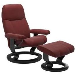 Relaxsessel stressless "Consul" Sessel Gr. Leder PALOMA, Classic Base Schwarz, PlusTMSystem-Gleitsystem-Relaxfunktion-Drehfunktion-Kopfstützenverstellung-Rückteilverstellung, B/H/T: 72cm x 94cm x 70cm, rot (cherry paloma) mit Hocker, Classic Base, Größe S, Gestell Schwarz