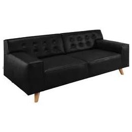 2-Sitzer Tom Tailor HOME "NORDIC CHIC" Sofas Gr. B/H/T: 186cm x 77cm x 91cm, Leder EA, schwarz (black ink ea 10) mit Kedernaht und Knöpfung, Füße Buche natur