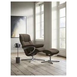 Relaxsessel stressless "Mayfair" Sessel Gr. ROHLEDER Stoff Q2 FARON, Cross Base Braun, Relaxfunktion-Drehfunktion-PlusTMSystem-Gleitsystem-BalanceAdaptTM, B/H/T: 79cm x 102cm x 73cm, braun (dark beige q2 faron) mit Cross Base, Größe S, M & L, Holzakzent Braun