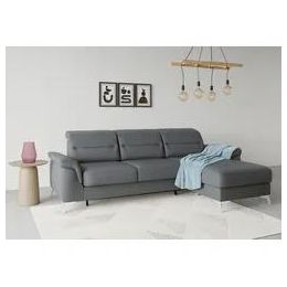 Sit & More Ecksofa SIT & MORE "Sinatra L-Form" Sofas Gr. B/H/T: 258cm x 85cm x 170cm, Struktur weich, Recamiere rechts, Mit Kopfteilverstellung-Mit Armteilfunktion-Mit Bettfunktion-Mit Bettkasten, grau (dunkelgrau) mit Recamiere, optinal Kopfteilverstellung und Armteilfunktion