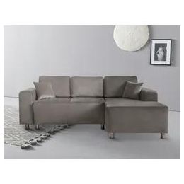 Guido Maria Kretschmer Home & Living Ecksofa GUIDO MARIA KRETSCHMER HOME & LIVING "Györ" Sofas Gr. B/H/T: 235cm x 88cm x 160cm, Samtoptik, Recamiere rechts, ohne Bettfunktion-ohne Bettkasten, grau (hellgrau) L-Form, wahlweise mit Bettfunktion und Bettkasten incl. 2 Zierkissen