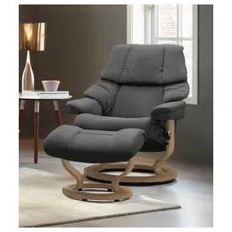 Relaxsessel stressless "Reno" Sessel Gr. ROHLEDER Stoff Q2 FARON, Classic Base Eiche, Relaxfunktion-Drehfunktion-PlusTMSystem-Gleitsystem, B/H/T: 88cm x 98cm x 78cm, grau (dark grey q2 faron) mit Classic Base, Größe S, M & L, Gestell Eiche