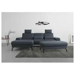 Sit & More Ecksofa SIT&MORE "Cinturo L-Form" Sofas Gr. B/H/T: 283 cm x 91 cm x 175 cm, Luxus-Microfaser TORO, mega-Recamiere links, inklusive Sitztiefenverstellung-inklusive Federkern, blau (dunkelblau) inklusive Sitztiefenverstellung und Federkern, Sitzhöhe 48 cm