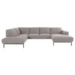 Wohnlandschaft Andas "Lungre, U-Form" Sofas Gr. B/H/T: 335cm x 82cm x 197cm, Struktur, Recamiere rechts, Wohnlandschaft XL, grau (taupe grey) in verschiedenen Größen, extra hohe Füße aus Metall