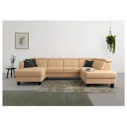 Sit & More Wohnlandschaft SIT & MORE "Belluci U-Form" Sofas Gr. B/H/T: 321cm x 85cm x 195cm, Luxus-Microfaser ALTARA NUBUCK, Recamiere links, mit Bettfunktion-mit Bettkasten, braun (macciato) Kopfteilverstellung und Federkern, wahlweise mit Bettfunktion