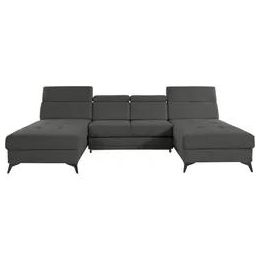 Wohnlandschaft Inosign "Cardiz U-Form" Sofas Gr. B/H/T: 296 cm x 83 cm x 173 cm, Struktur fein, gleichschenklig, mit Bettfunktion-mit Bettkasten, grau (anthrazit) inkl.Kopfteilverstellung und Federkern wahlweise mit Bettfunktion