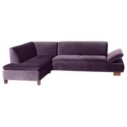 Ecksofa Max Winzer "Tampere modern, edler Samtvelours Bezug, Mattenoptik im Sitz, bequem" Sofas Gr. B/H/T: 273cm x 75cm x 190cm, Samtvelours, Ottomane links, lila mit Armlehnverstellung, Ottomane wahlweise rechts oder links, L-Form