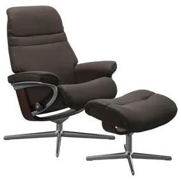 Relaxsessel stressless "Sunrise" Sessel Gr. Leder BATICK, Cross Base Braun, Relaxfunktion-Drehfunktion-PlusTMSystem-Gleitsystem-BalanceAdaptTM, B/H/T: 83cm x 105cm x 74cm, braun (brown batick) mit Hocker, Cross Base, Größe S, M & L, Holzakzent Braun