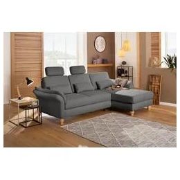 Ecksofa Home Affaire "Palace L-Form" Sofas Gr. B/H/T: 266cm x 89cm x 164cm, Struktur, Recamiere rechts, ohne Bettfunktion-ohne Bettkasten, grau incl. Sitztiefenverstellung, wahlweise mit Bettfunktion und Stauraum