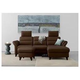 Sit & More Ecksofa SIT & MORE "Mellum L-Form", braun (dunkelbraun), B:250cm H:87cm T:163cm, 100% Polyester, Sofas, Federkern, wahlweise mit Bettfunktion, Bettkasten und Armteilfunktion