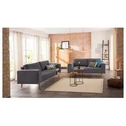 3-Sitzer Home Affaire "Lasse" Sofas Gr. B/H/T: 239cm x 84cm x 89cm, Struktur fein, grau (anthrazit) im scandinavischem Stil mit Holzfüßen