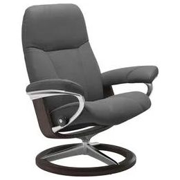 Relaxsessel stressless "Consul" Sessel Gr. Leder BATICK, Signature Base Wenge, BalanceAdaptTM-PlusTMSystem-Gleitsystem-Relaxfunktion-Drehfunktion-Kopfstützenverstellung-Rückteilverstellung, B/H/T: 78cm x 97cm x 70cm, grau (grey batick) mit Signature Base, Größe S, Gestell Wenge