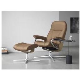 Relaxsessel stressless "Consul" Sessel Gr. Leder BATICK, Cross Base Eiche, M, Relaxfunktion-Drehfunktion-PlusTMSystem-Gleitsystem-BalanceAdaptTM, B/H/T: 82cm x 102cm x 72cm, braun (latte batick) mit Hocker, Cross Base, Größe S, M & L, Holzakzent Eiche