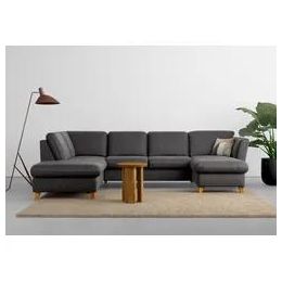 Wohnlandschaft Home Affaire "Trelleborg U-Form" Sofas Gr. B/H/T: 307 cm x 86 cm x 213 cm, Breitcord, Ottomane links, ohne Bettfunktion-ohne Stauraum, grau wahlweise mit Bettfunktion und Bettkasten, inkl. Federkern-Polsterung