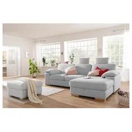 Ecksofa Home Affaire "Ventura L-Form", silber, B:277cm H:86cm T:172cm, Luxus-Microfaser in Lederoptik (100% Polyester), Struktur (100% Polyester), Luxus-Microfaser (90% Polyester, 10% Polyamid), Sofas, wahlweise mit Bettfunktion und Bettfunktion/Bettkasten