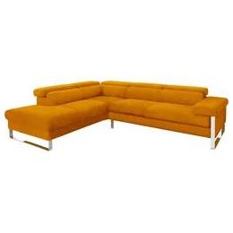 Ecksofa W.Schillig "finn" Sofas Gr. B/H/T: 281cm x 71cm x 230cm, Stoff S37, Ottomane links, ohne Kopfteilverstellung-ohne Sitztiefenverstellung, gelb (brandy s37) German Design Award 2016, Fußgestell Chrom glänzend, Breite 281 cm