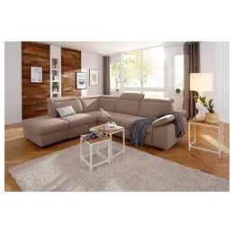 Ecksofa Home Affaire "Mauritius L-Form" Sofas Gr. B/T: 276 cm x 232 cm, Struktur fein, Ottomane links, mit Bettfunktion-mit Stauraum, braun (hellbraun) mit Ottomane, Kopfteil- und Armlehnverstellung