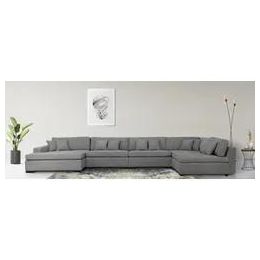 Guido Maria Kretschmer Home & Living Wohnlandschaft GUIDO MARIA KRETSCHMER HOME & LIVING "Skara U-Form" Sofas Gr. B/H/T: 390 cm x 86 cm x 190 cm, Struktur weich, Ottomane links, grau (hellgrau) Lounge-Sofa mit Federkernpolsterung, in vielen Bezugsvarianten