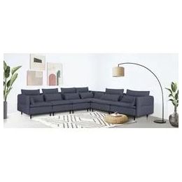 Ecksofa Andas "ALVIK L-Form" Sofas Gr. B/H/T: 344cm x 88cm x 262cm, Struktur fein, langer Schenkel links, langer Schenkel links, blau zusammengesetzt aus Modulen, erweiterbar mit Modulen der Serie