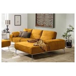 Ecksofa W.Schillig "run" Sofas Gr. B/H/T: 299cm x 88cm x 178cm, Stoff S37, Recamiere rechts, mit Sitztiefenverstellung, gelb (brandy s37) mit elegantem Holzsockel, Füße in Silber matt, Breite 299 cm