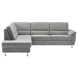 Ecksofa CALIZZA INTERIORS "Onyx L-Form" Sofas Gr. B/H/T: 257 cm x 90 cm x 196 cm, Microfaser, Ottomane links, ohne Bettfunktion ohne Bettkasten, silberfarben (32 silber) Ottomane links oder rechts, wahlweise mit Bettfunktion, Breite 257 cm